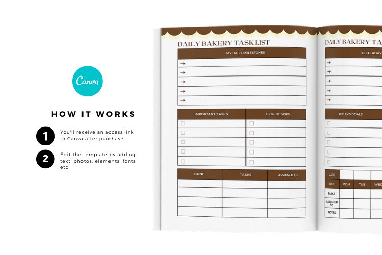 BAKERY BUSINESS PLANNER CUSTOMIZABLE CANVA TEMPLATE