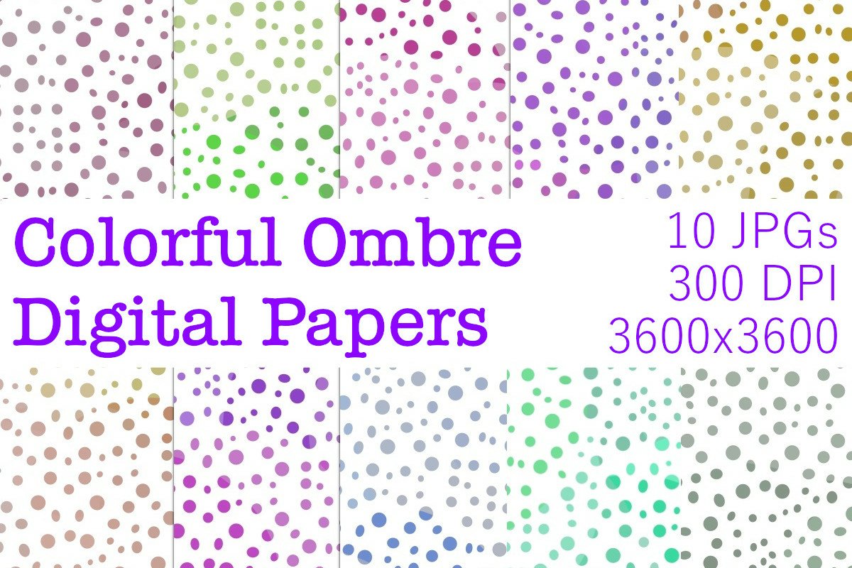 Colorful Ombre Dots Digital Papers (1393135) | Backgrounds | Design Bundles