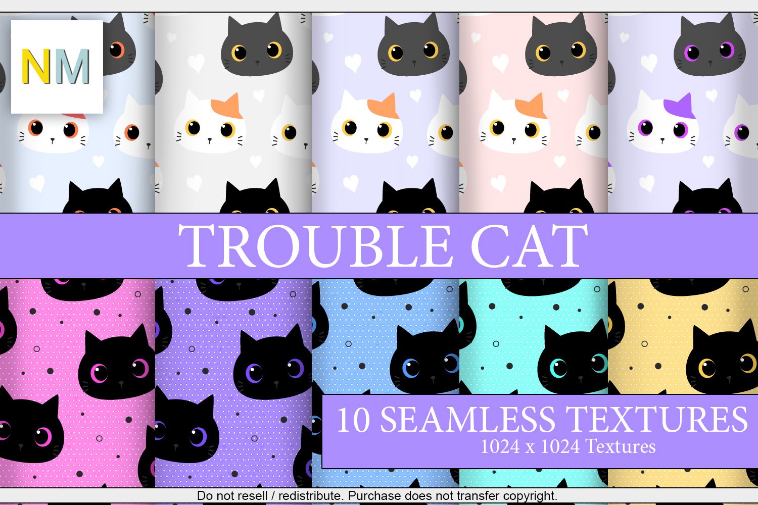 Trouble Cat 10 Seamless Textures (1306167) | Patterns | Design Bundles