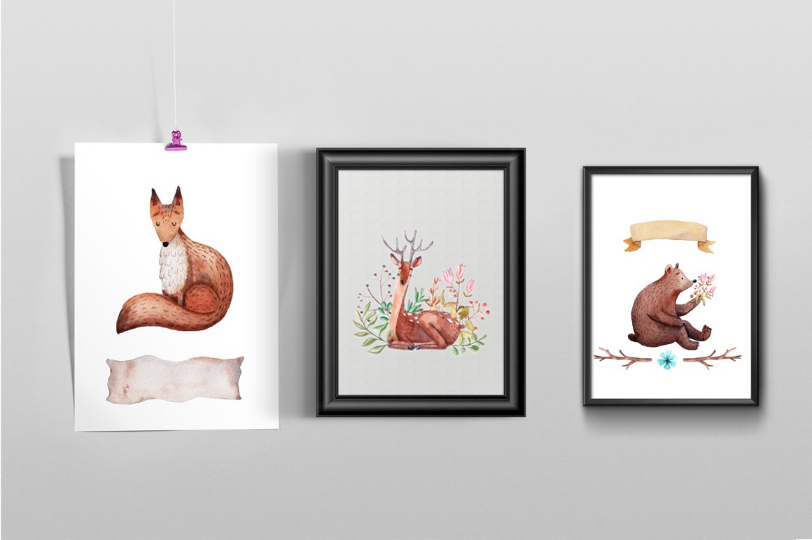 Forest Friends - Watercolor Clip Art Set (131028) | Illustrations ...