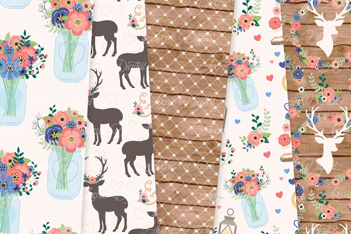 Coral and Navy Wedding Digital Paper - Navy and Pink Rustic Wedding ...