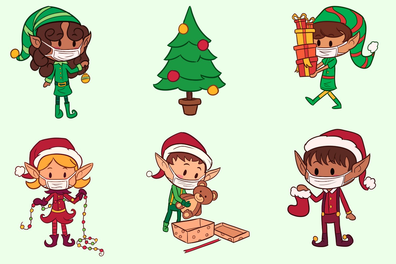 Christmas Elves In Masks