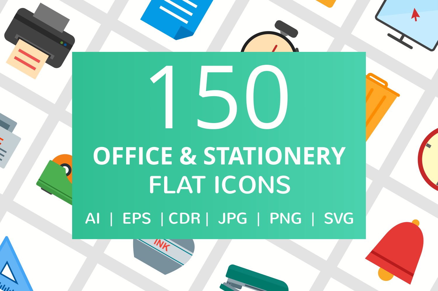 150 Office & Stationery Flat Icons (61979) | Icons | Design Bundles