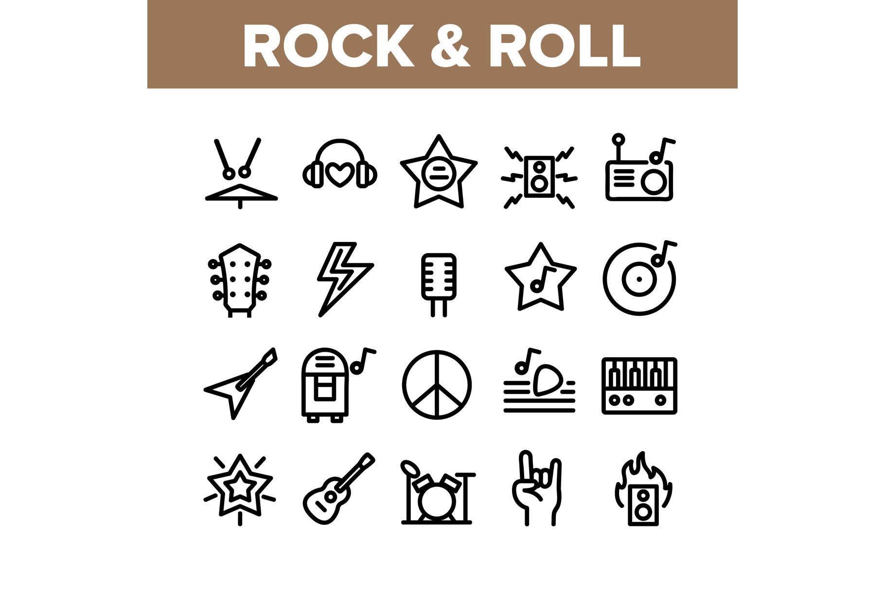 Rock And Roll Collection Elements Icons Set Vector (579904 ...