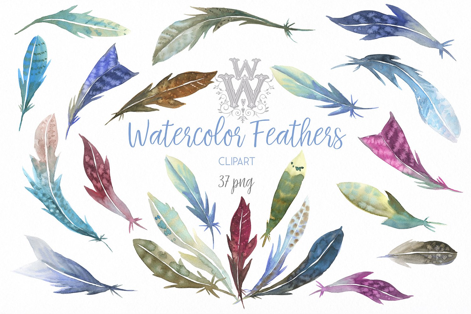 Watercolor Feather Clip Art