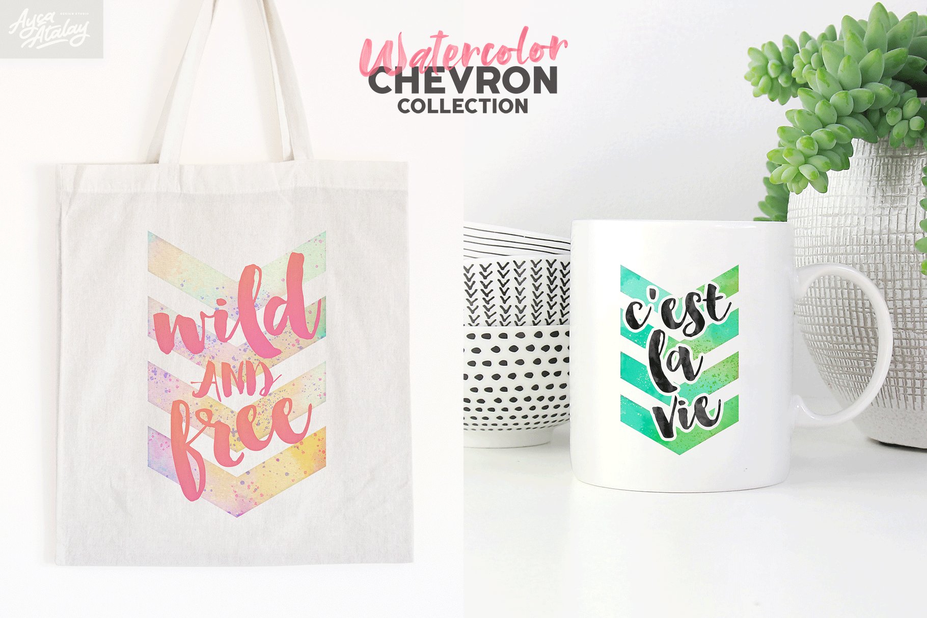 Watercolor Chevron Bundle | Sublimation Design Bundle (1085414 ...