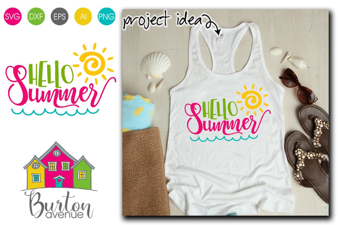 Hello Summer with Waves SVG File (203050) | SVGs | Design Bundles