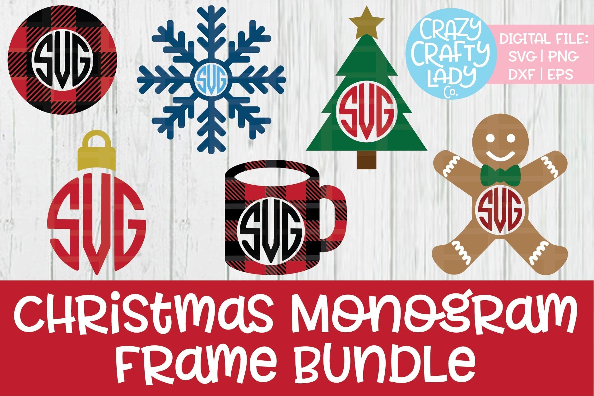 Christmas Monogram Frame Bundle SVG DXF EPS PNG Cut Files (161095 ...