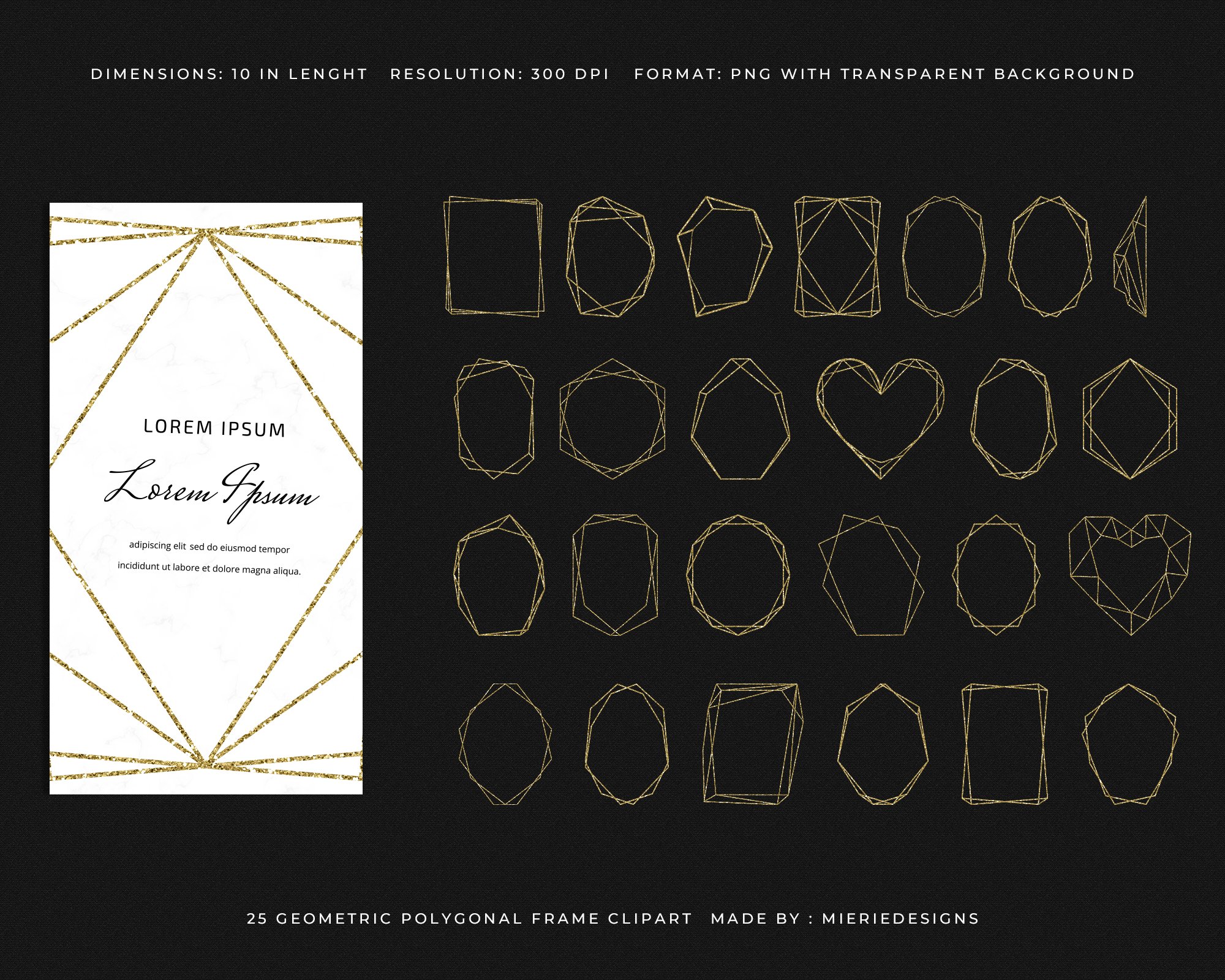 Gold Glitter Geometric Polygonal Frames Clipart (930123) | Elements ...