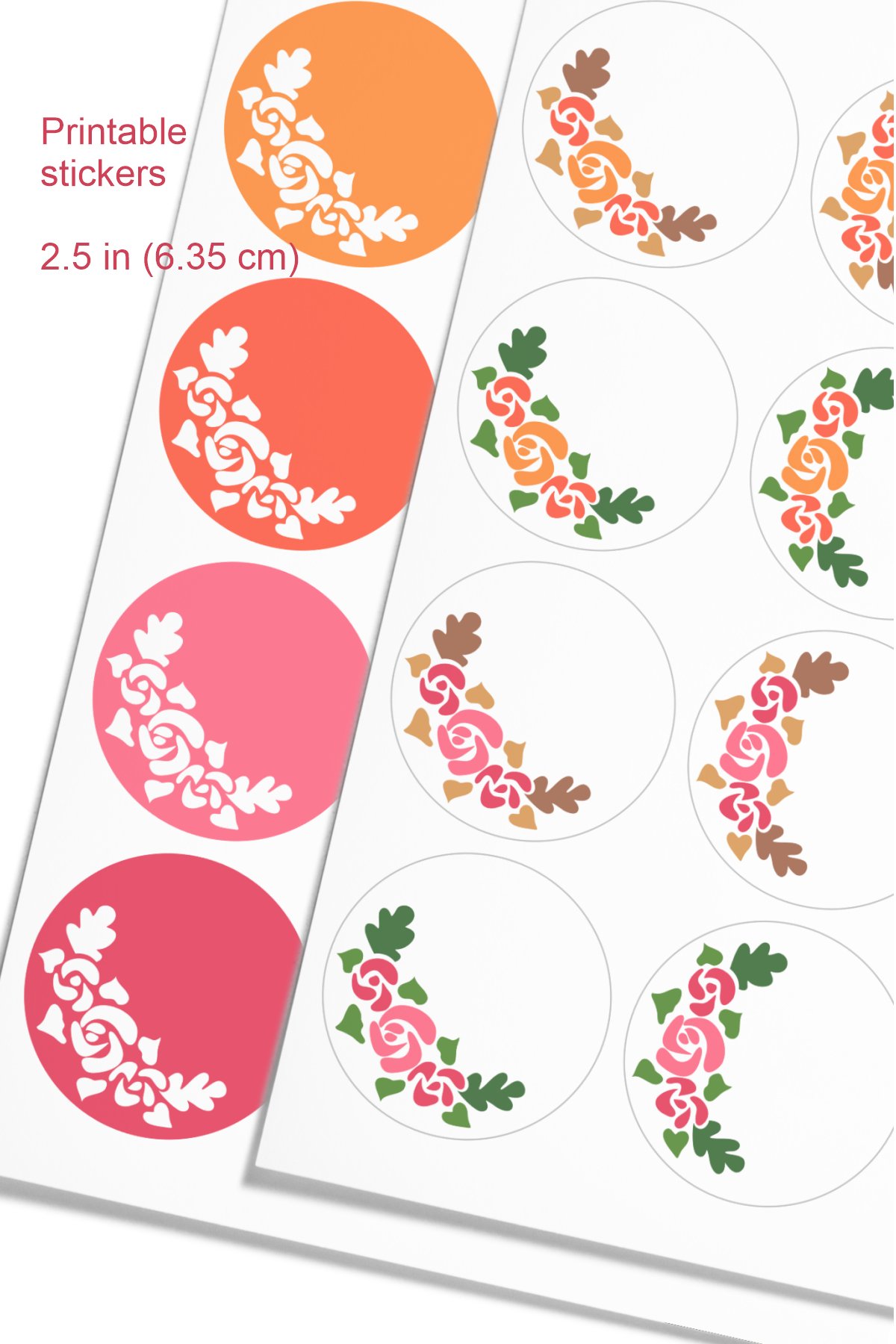 Printable Labels with Fall Roses 2.5 in A4 and US Letter