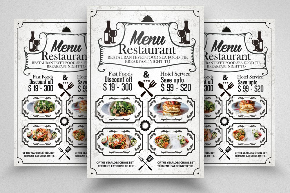 Retro Food Menu Offer Flyer Template (482438) | Flyers | Design Bundles