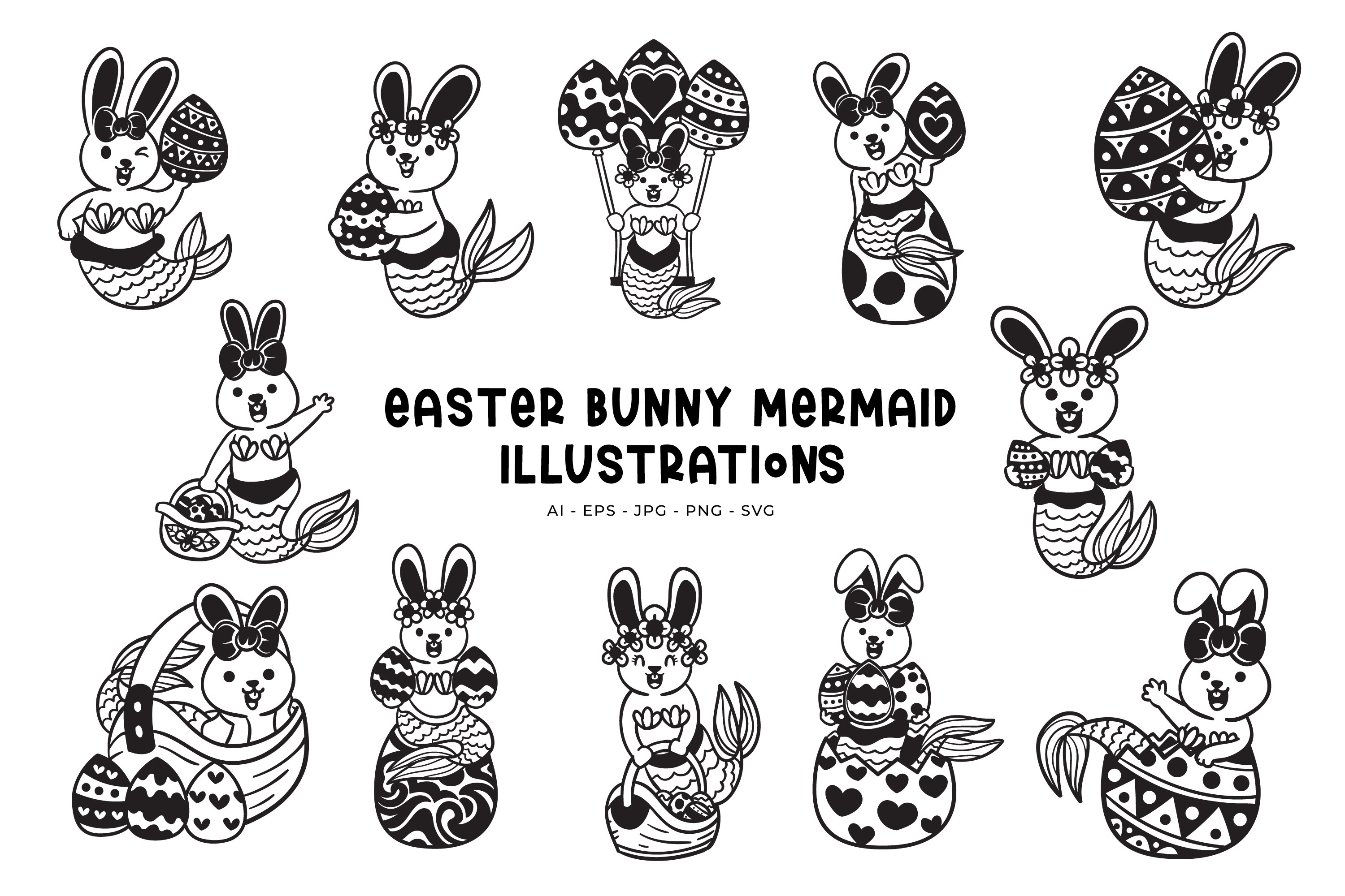 Easter Bunny Mermaid illustrations