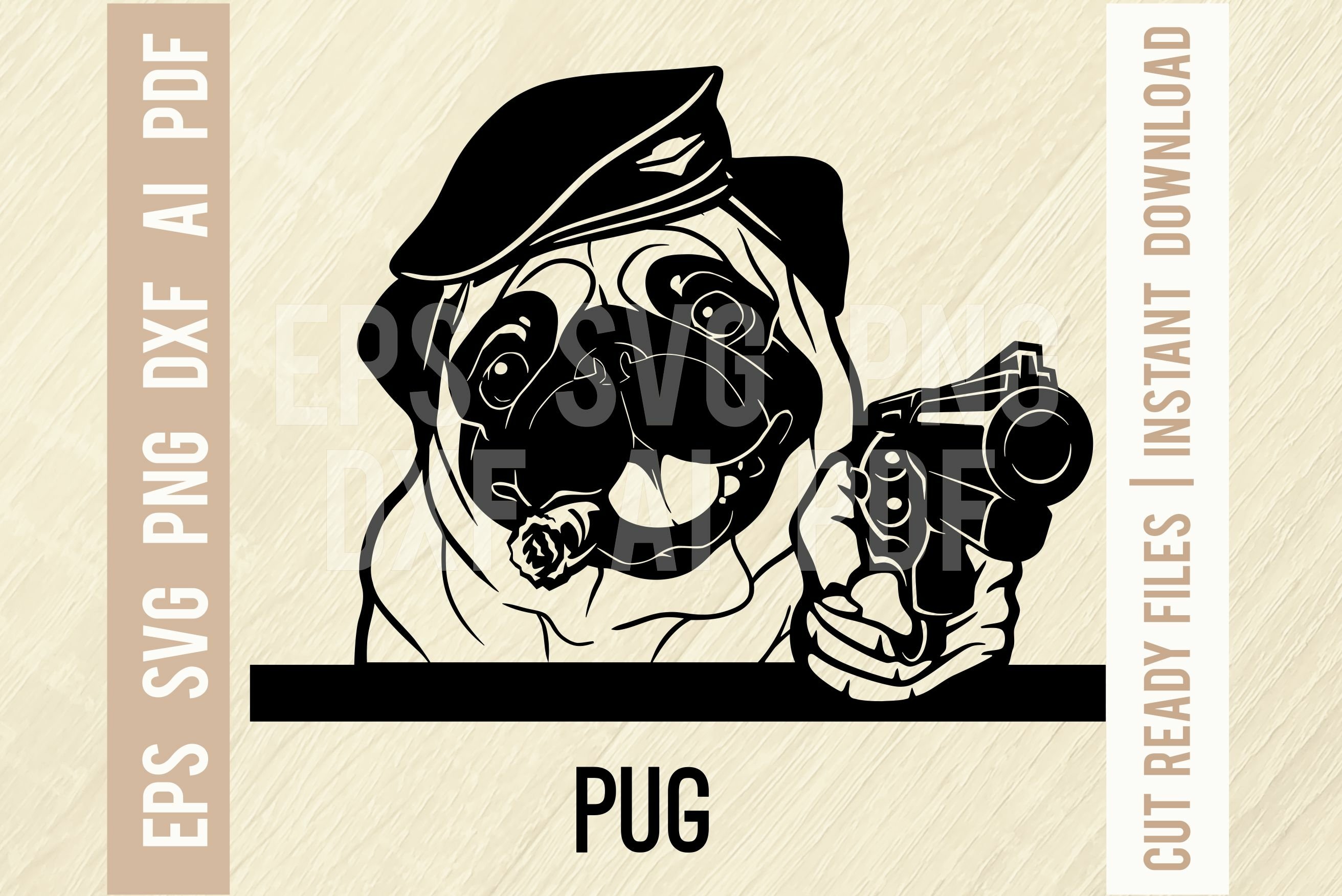 Pug - Bad Dog Gun SVG, Peeking Dog, Gangster (1183346) | SVGs | Design ...