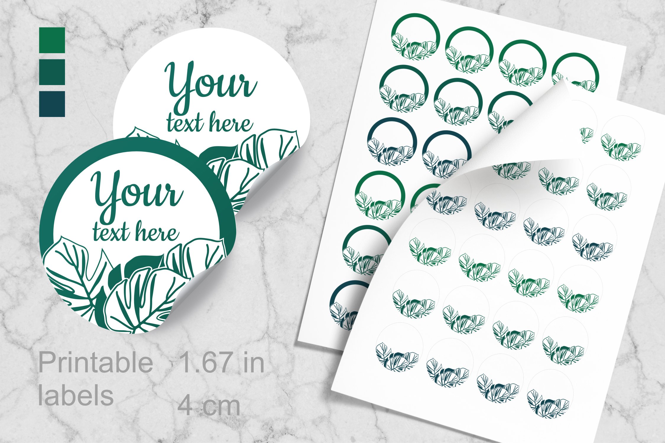 Small Round Labels Single Color Tropical Leaves 1.6 in 4 cm