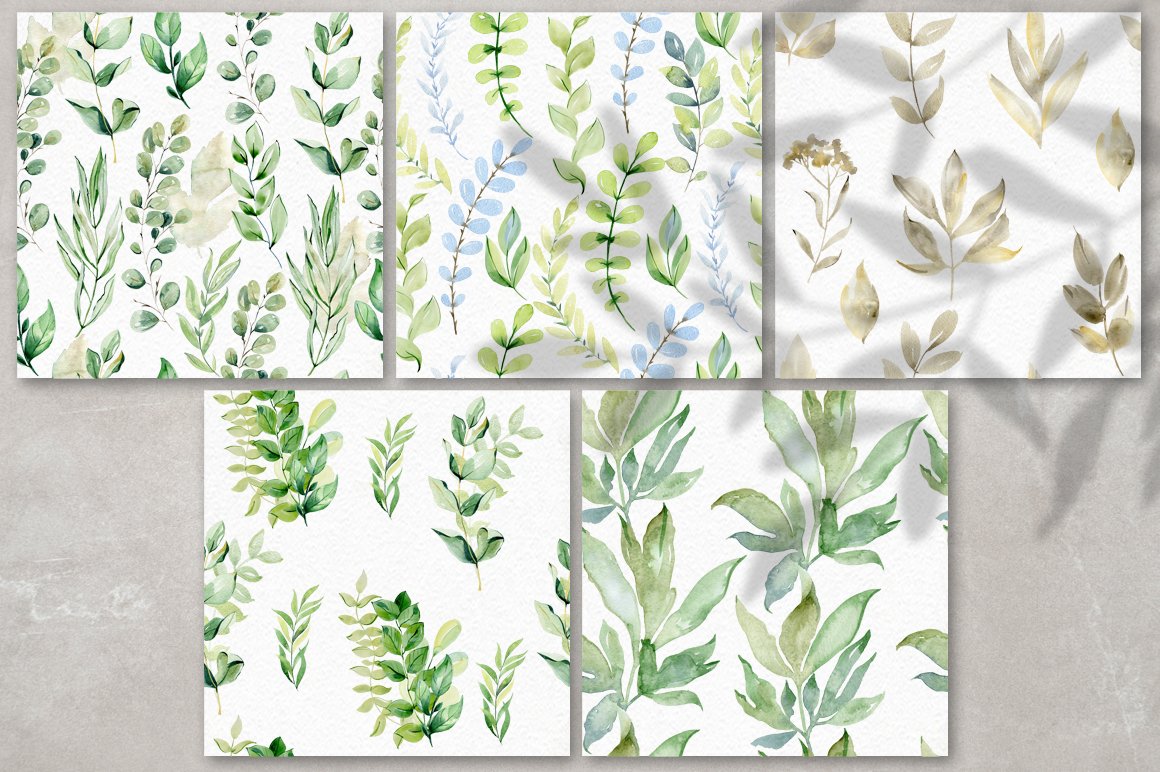 Watercolor leaves clipart. (457854) | Illustrations | Design Bundles