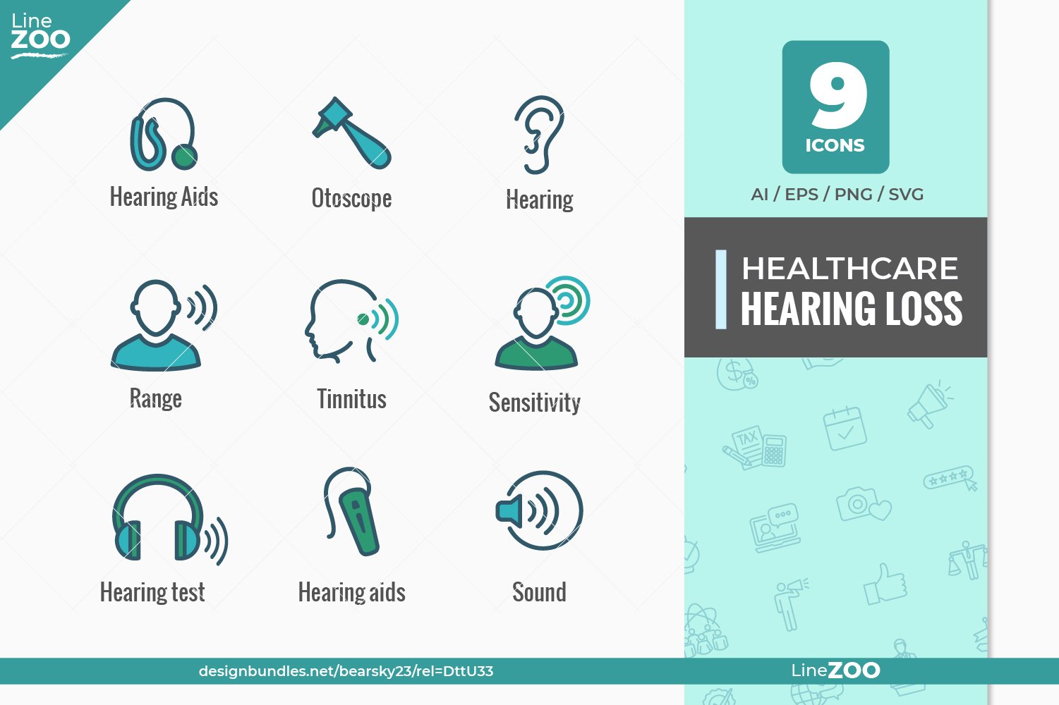 Hearing Loss Icon Set with Sound Wave Images and Ears EPS (312544 ...