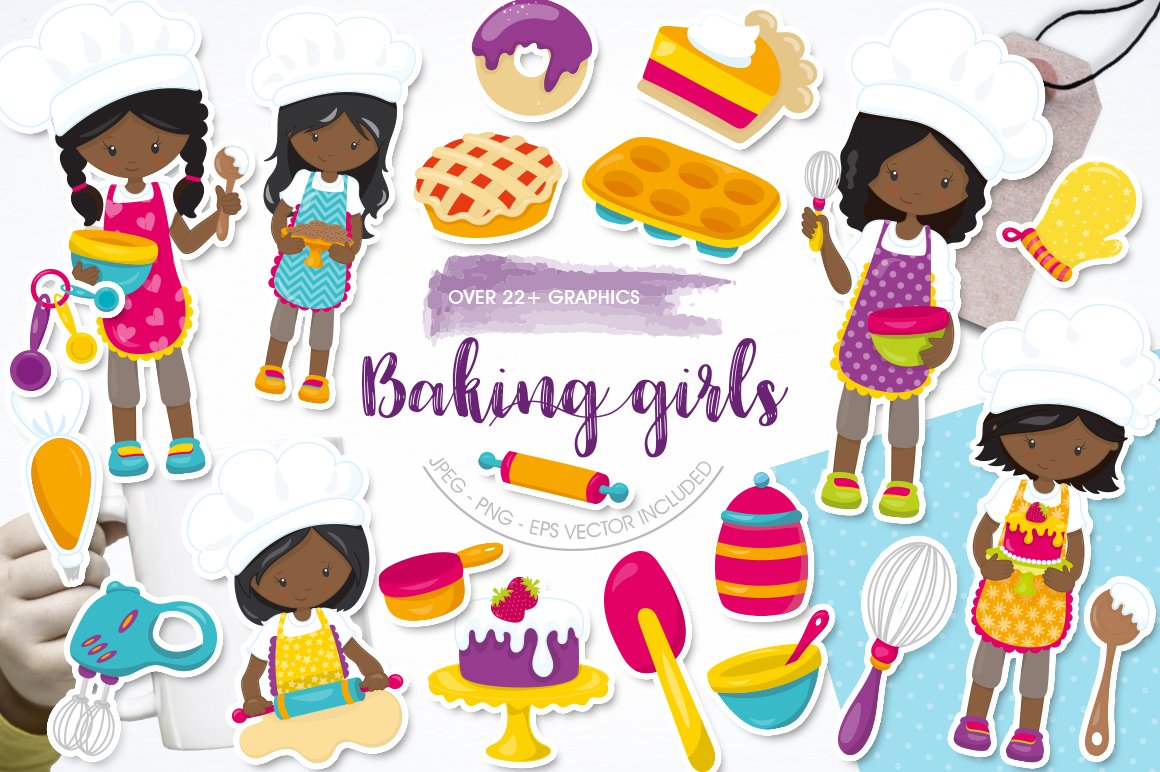African American Kids Baking girls graphics - vectors