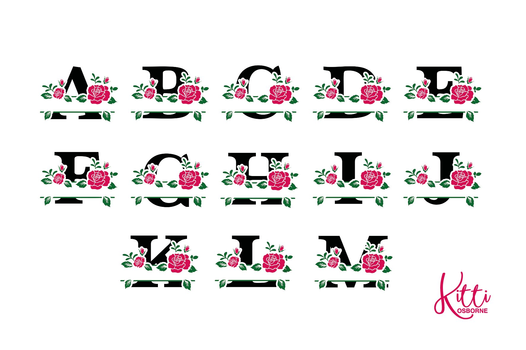 Rose Monograms - floral letters - SVG PNG (1020710) | Cut Files ...