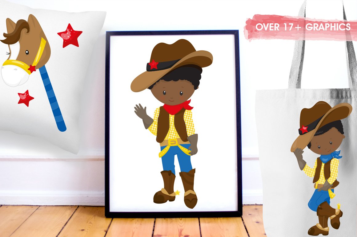 African American boys cowboy party graphics - vectors