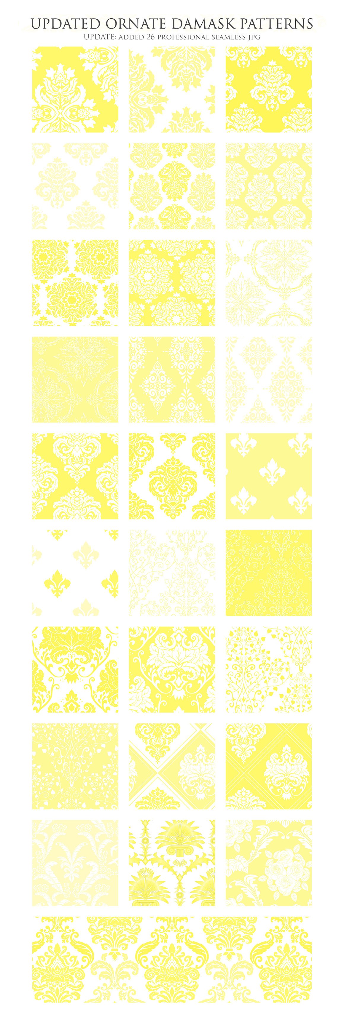 28 Yellow Damask Patterns - Seamless Digital Papers Bundle (42889 ...