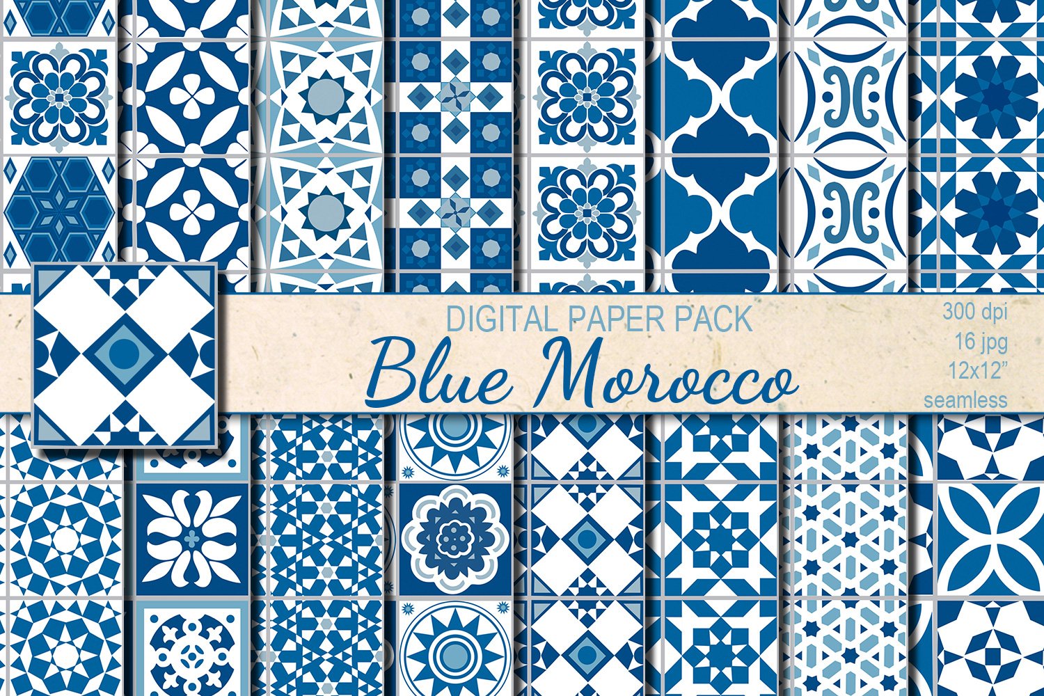 Blue Morocco Ethnic seamless patterns (54881) | Patterns | Design Bundles