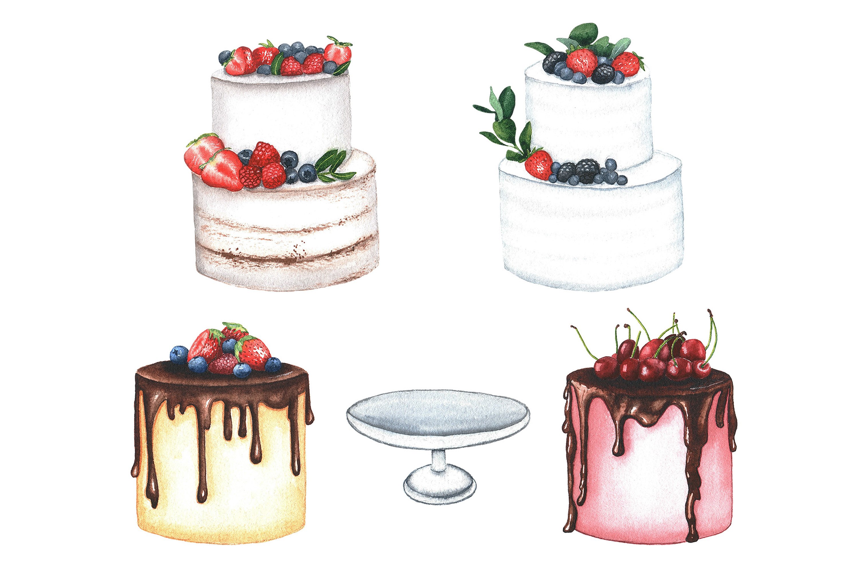 Watercolor cakes set (1031248) | Illustrations | Design Bundles
