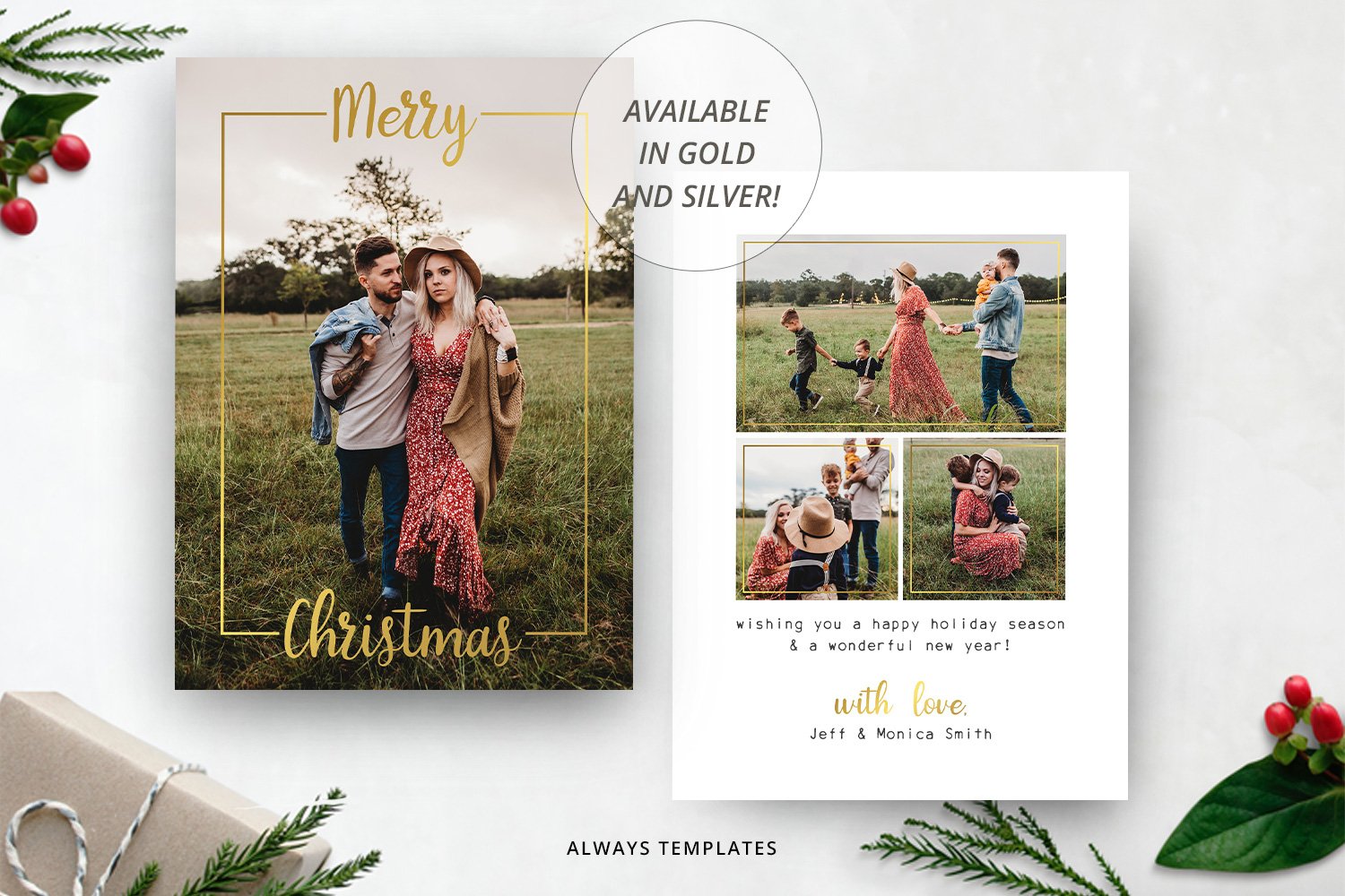 Gold Christmas Card Template CC004 (358612) | Printables | Design Bundles
