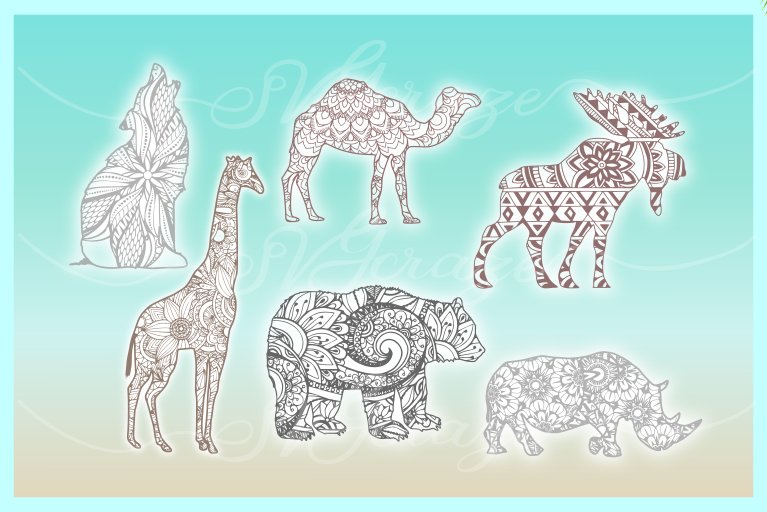 Wild Animal Mandala Zentangle Bundle SVG DXF EPS PNG files