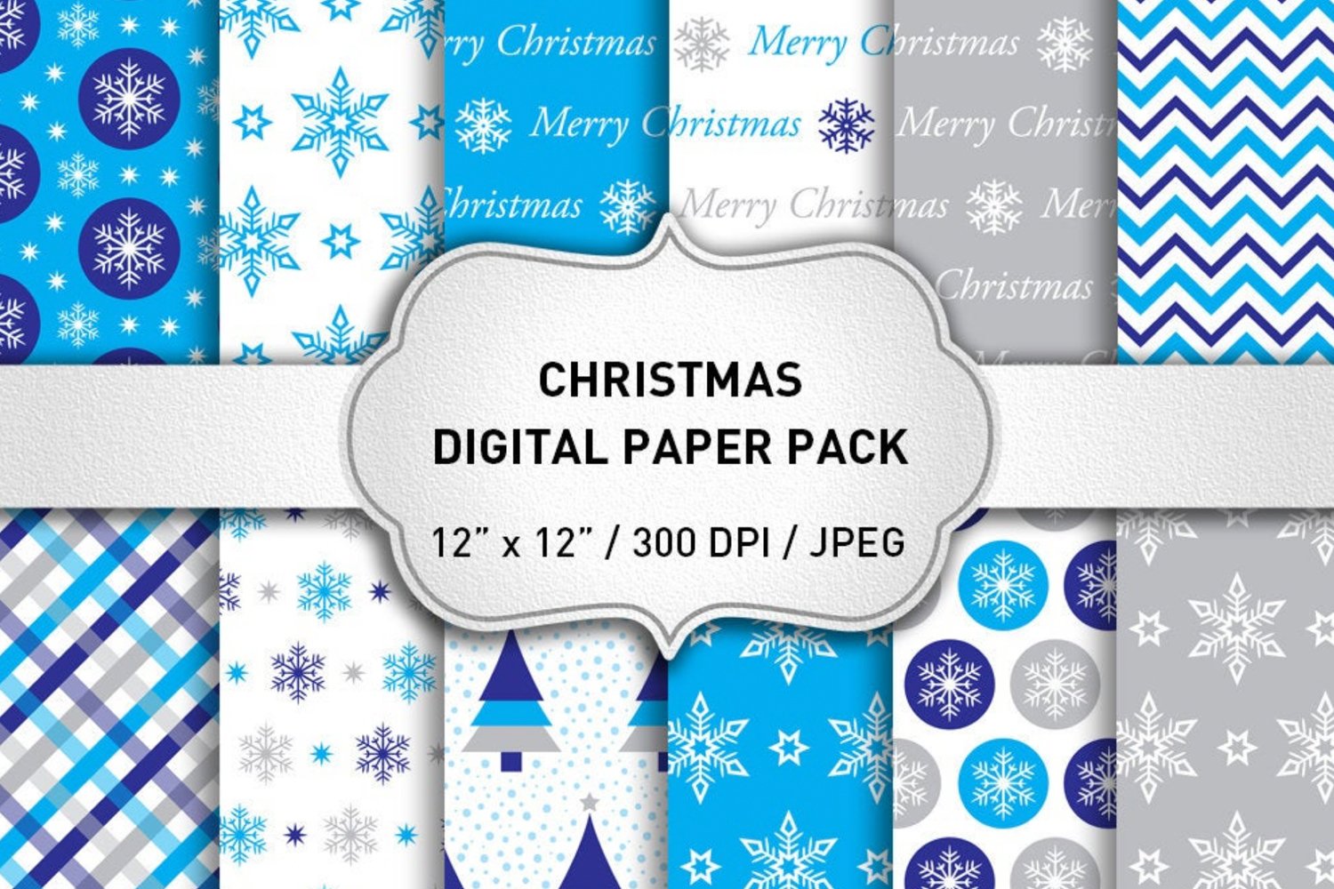 Blue Christmas Digital Paper Pack / Christmas Graphics (403652 ...
