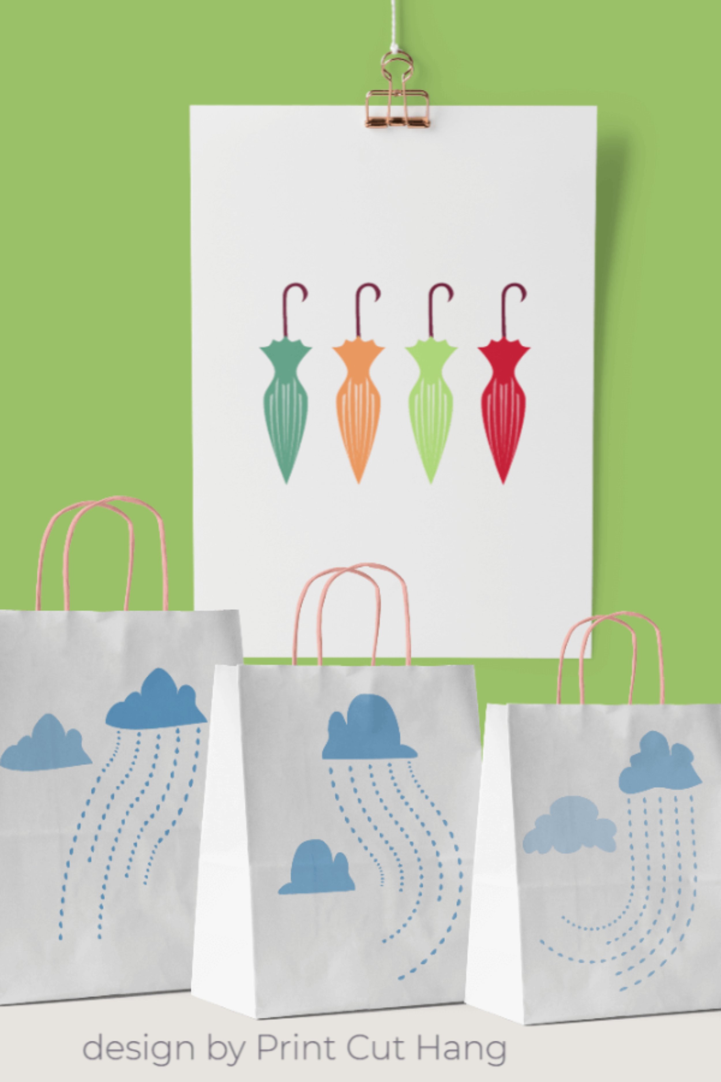 Colorful Umbrellas and Clouds Clipart Set of 18 PNG files