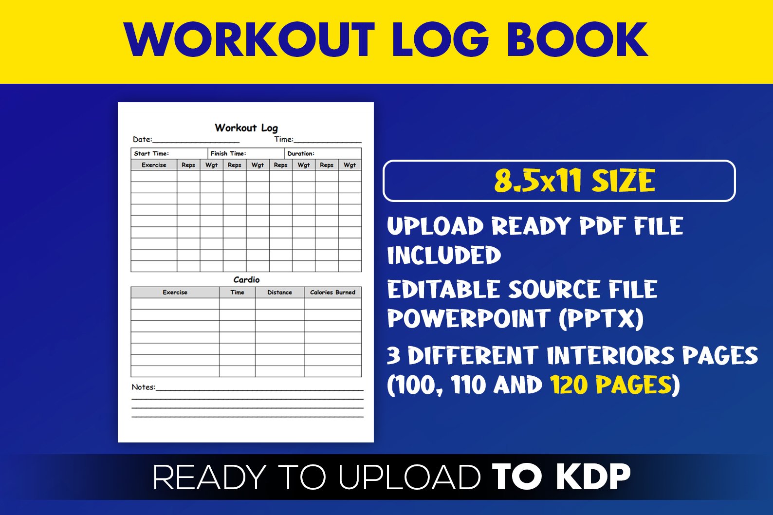 Workout Log Book Fitness KDP Interior Editable Pptx Template (726232 ...