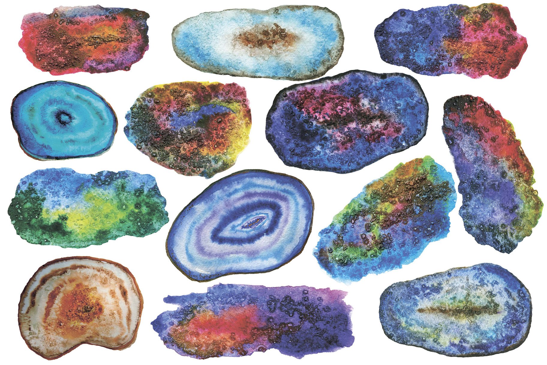 Agate watercolor gemstones clipart. 26 individual agate slices (34842 ...