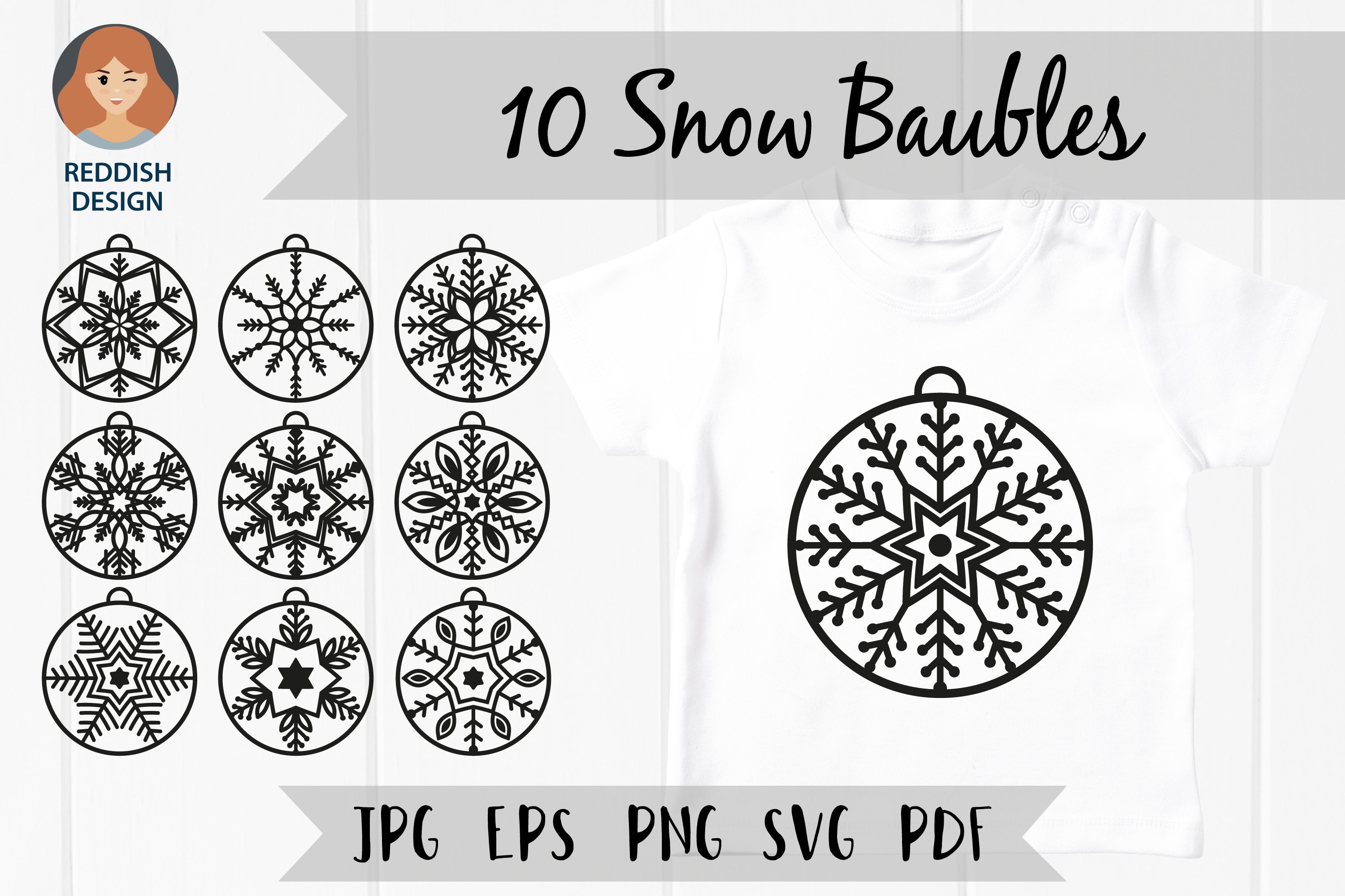 10 Baubles with snowflakes cutting files, bundle SVG