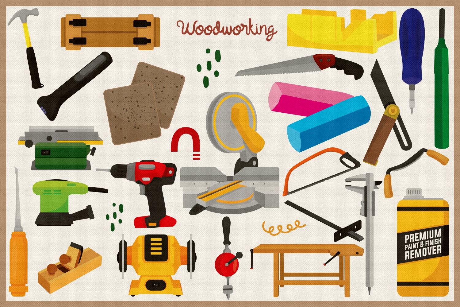 Carpentry Tools Vector Clipart and Seamless Pattern