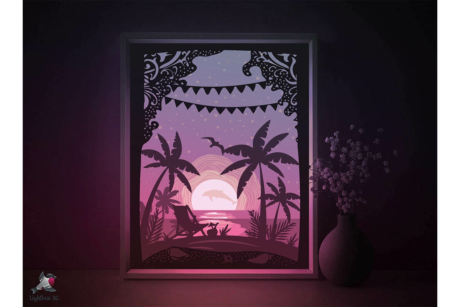 Palms Beach Lightbox SVG Paper cut template (2121799) | Paper Cutting ...