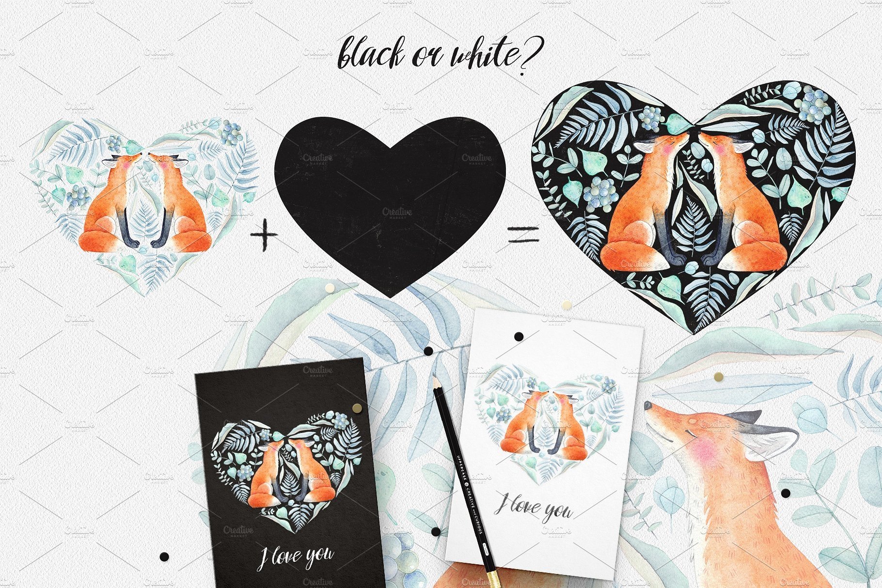 I HEART YOU watercolor set (63924) | Illustrations | Design Bundles