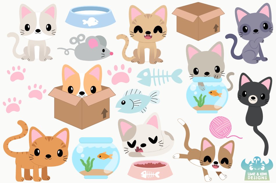 Cute Cats Clipart, Instant Download Vector Art (359232) | Illustrations ...