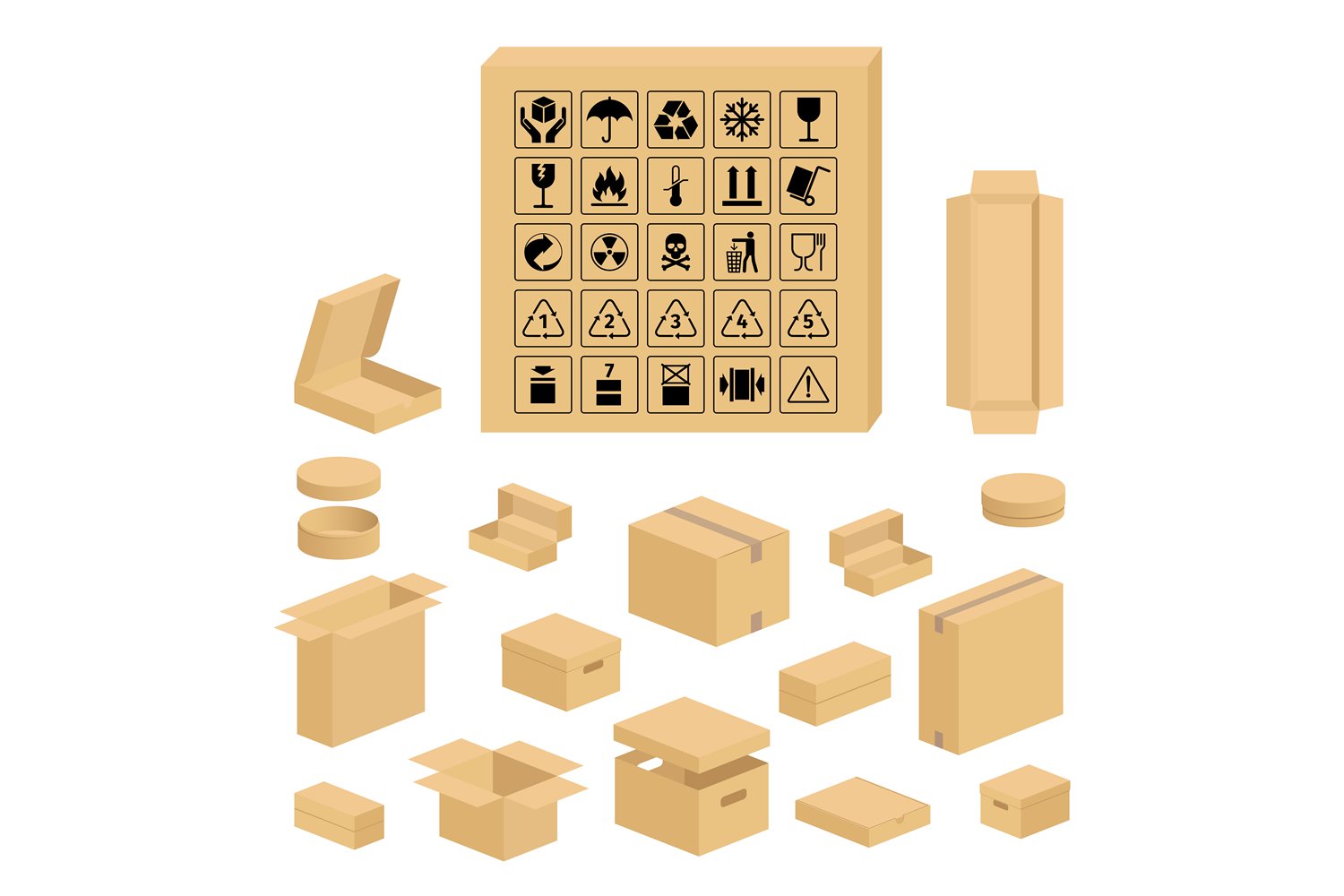 Packaging symbols and carton box set (833438) | Illustrations | Design ...