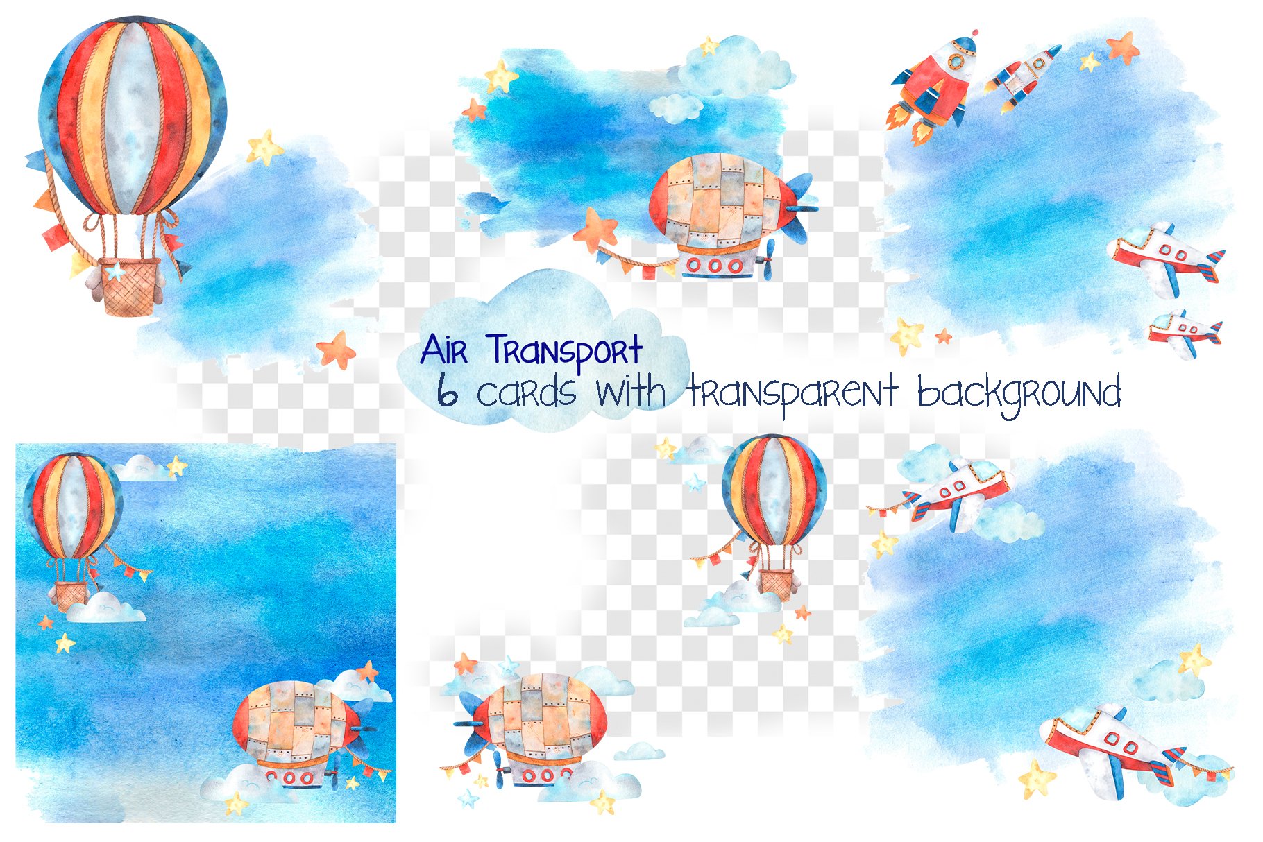 Watercolor Air Transport (521956) | Illustrations | Design Bundles