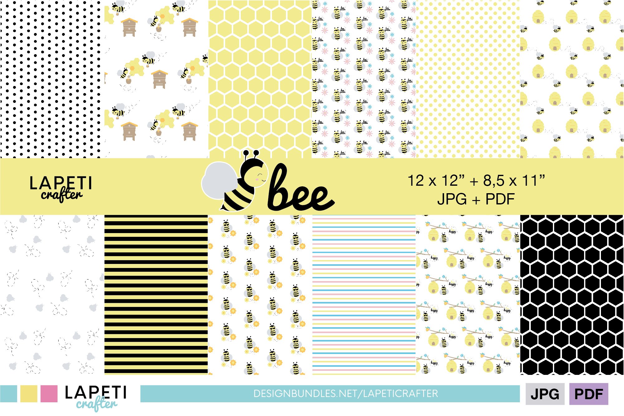 Bee digital paper pack| 12x12 & Letter size