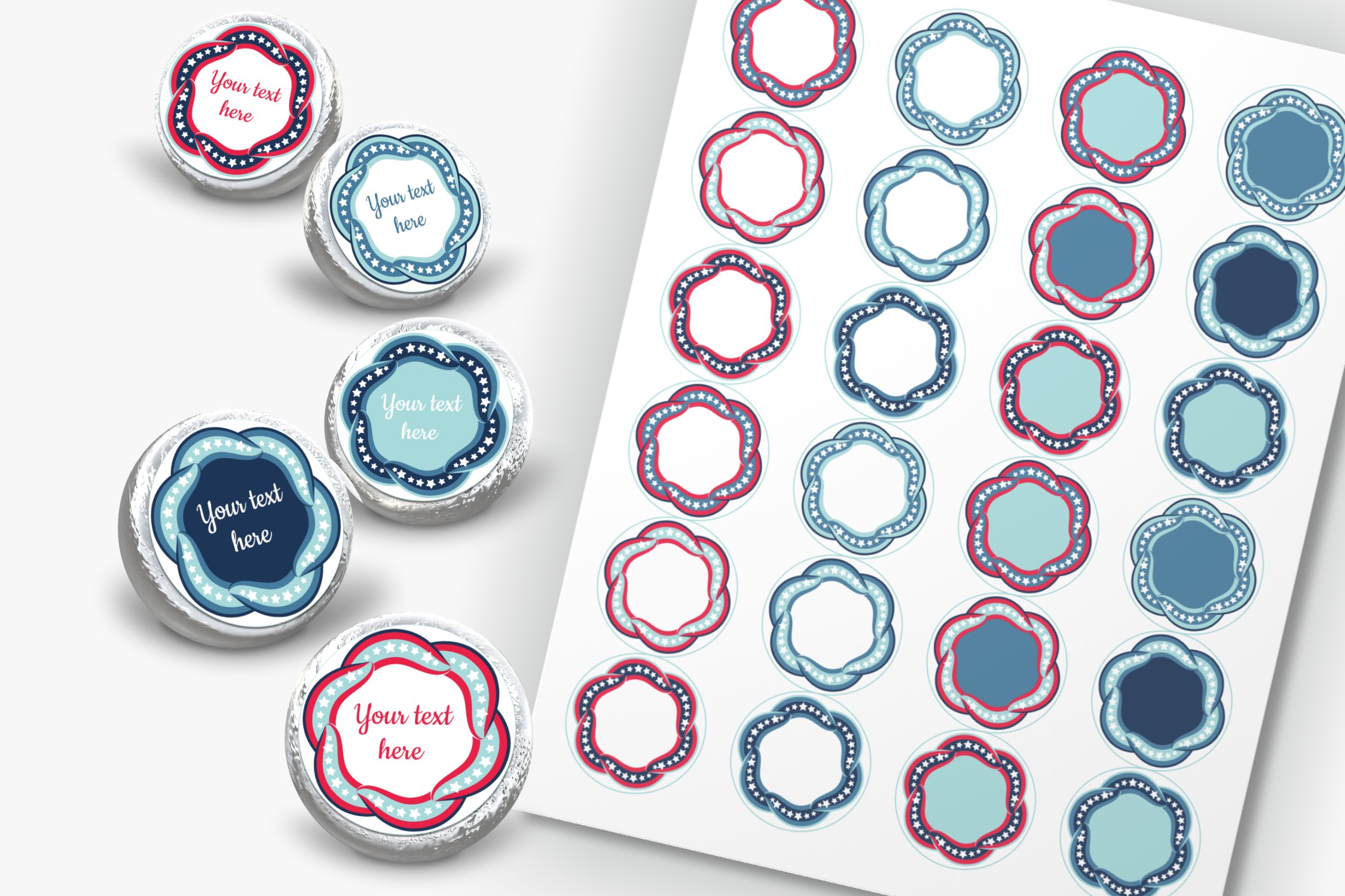 Small Round Labels with Tiny Stars 1.6 in for A4 n US papers