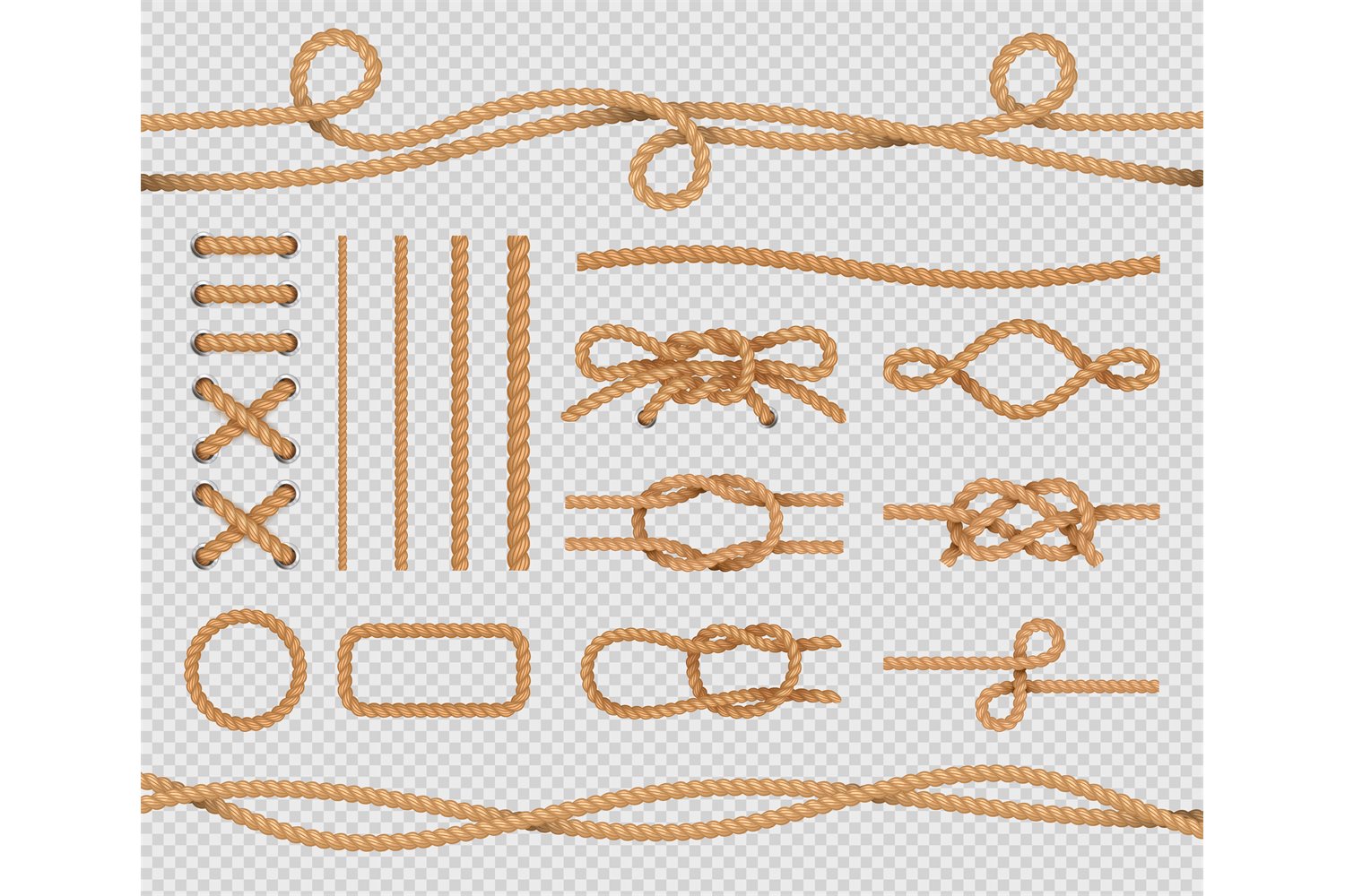 Ship rope elements. Realistic marine loops and knots. Nautic (1347362 ...