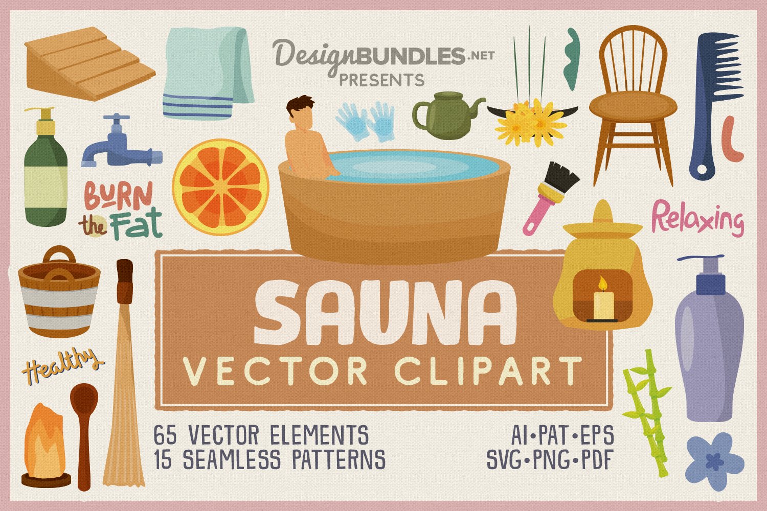 Sauna Vector Clipart and Seamless Pattern