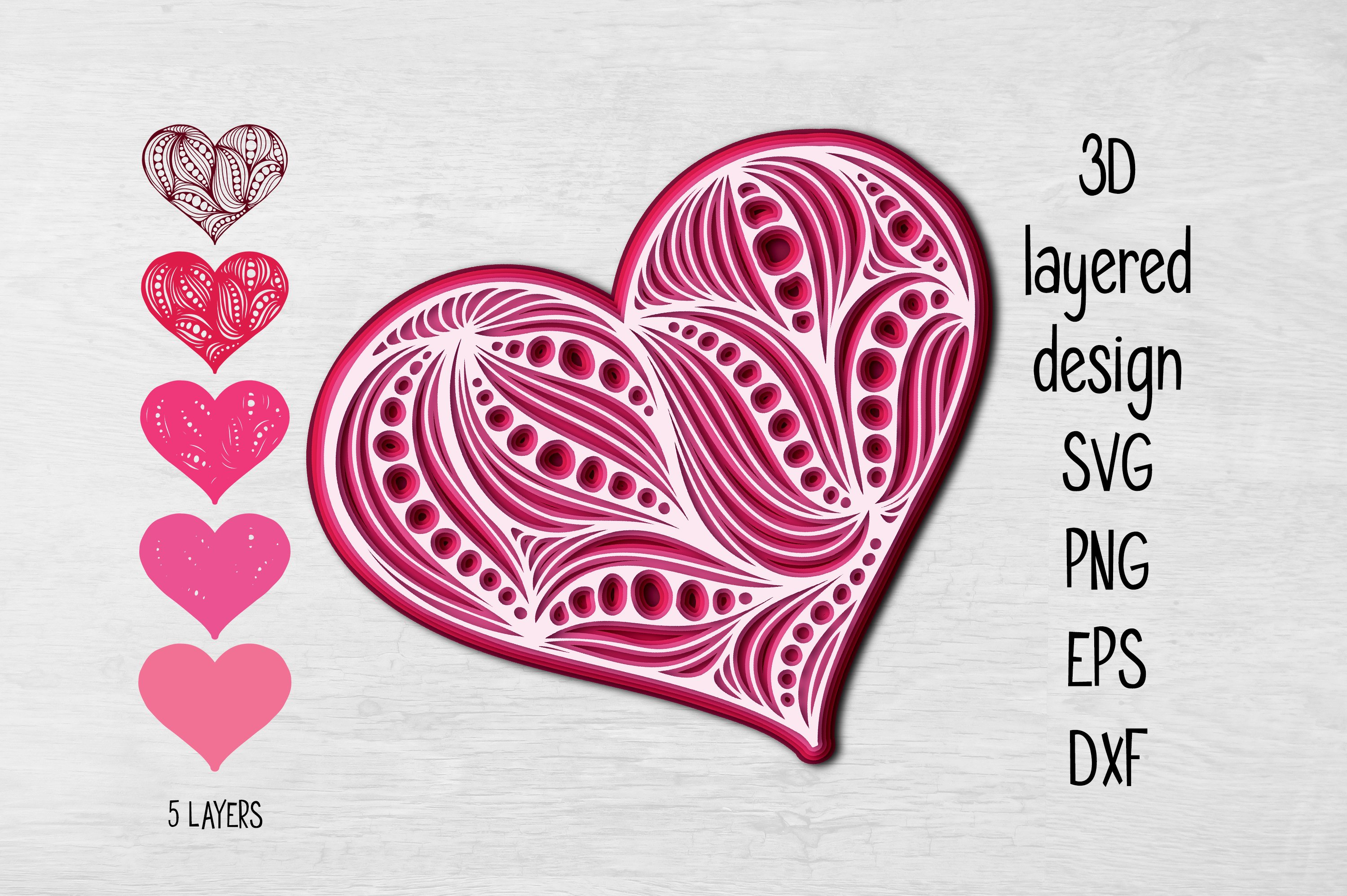 3D layered Heart Cut file (837076) | Cut Files | Design Bundles