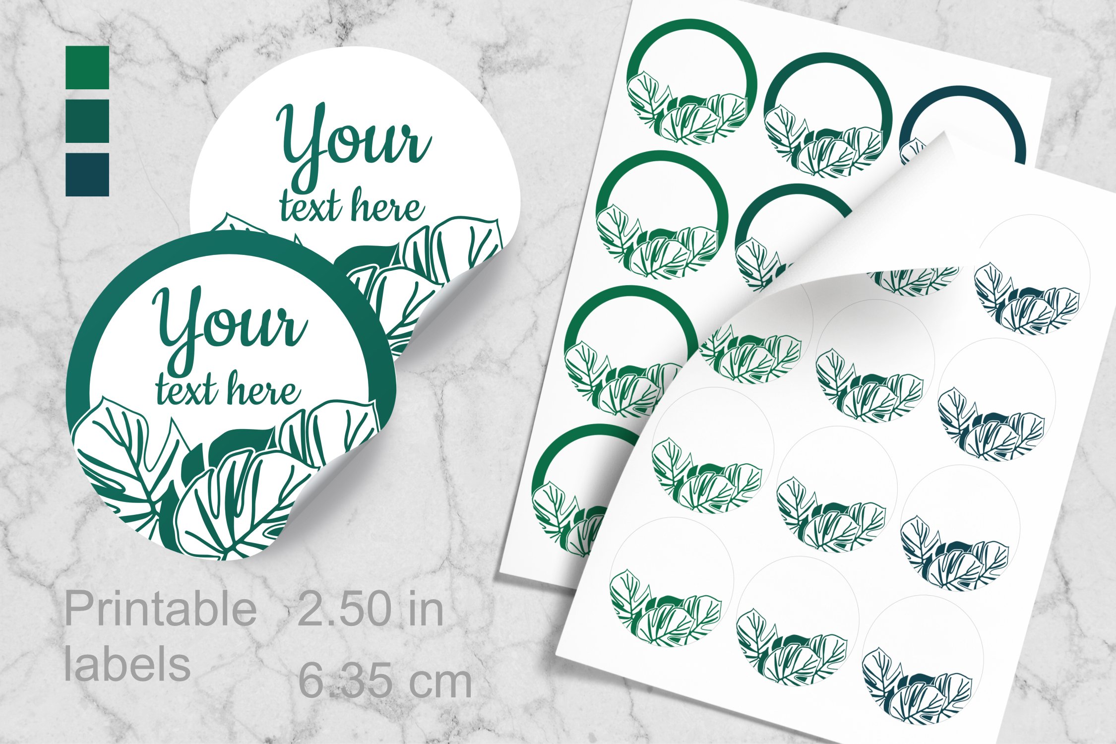 Round Labels Single Color Monstera Tropical Leaves 2.5 in
