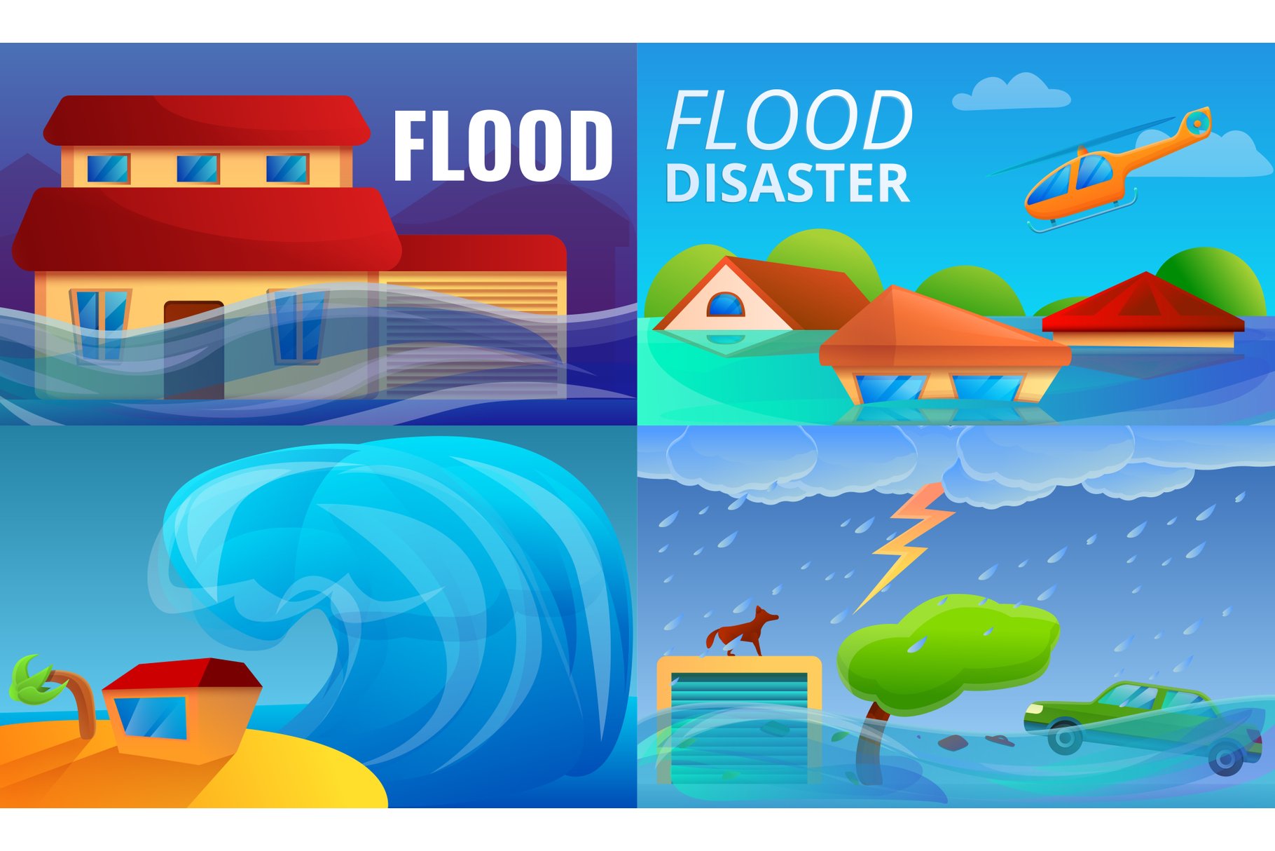 Flood disaster banner set, cartoon style (568014) | Illustrations ...