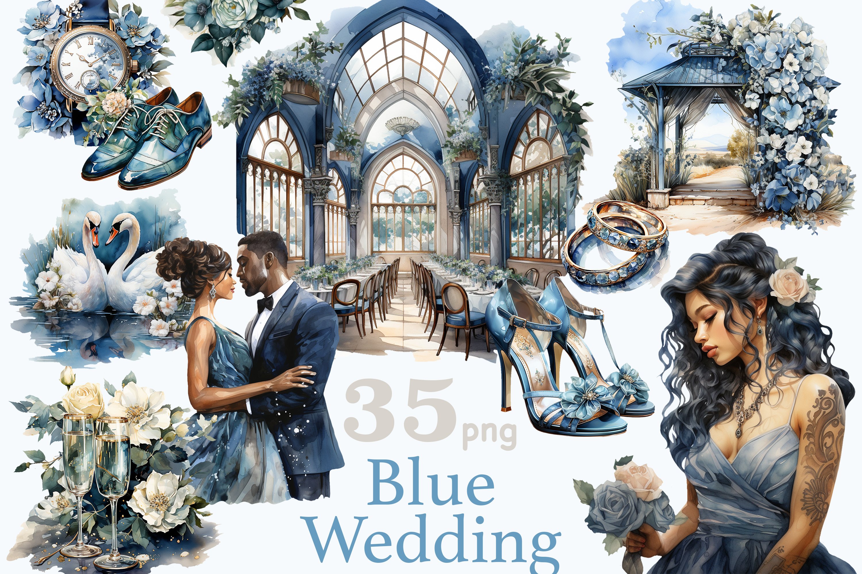 Wedding Design Clipart Blue
