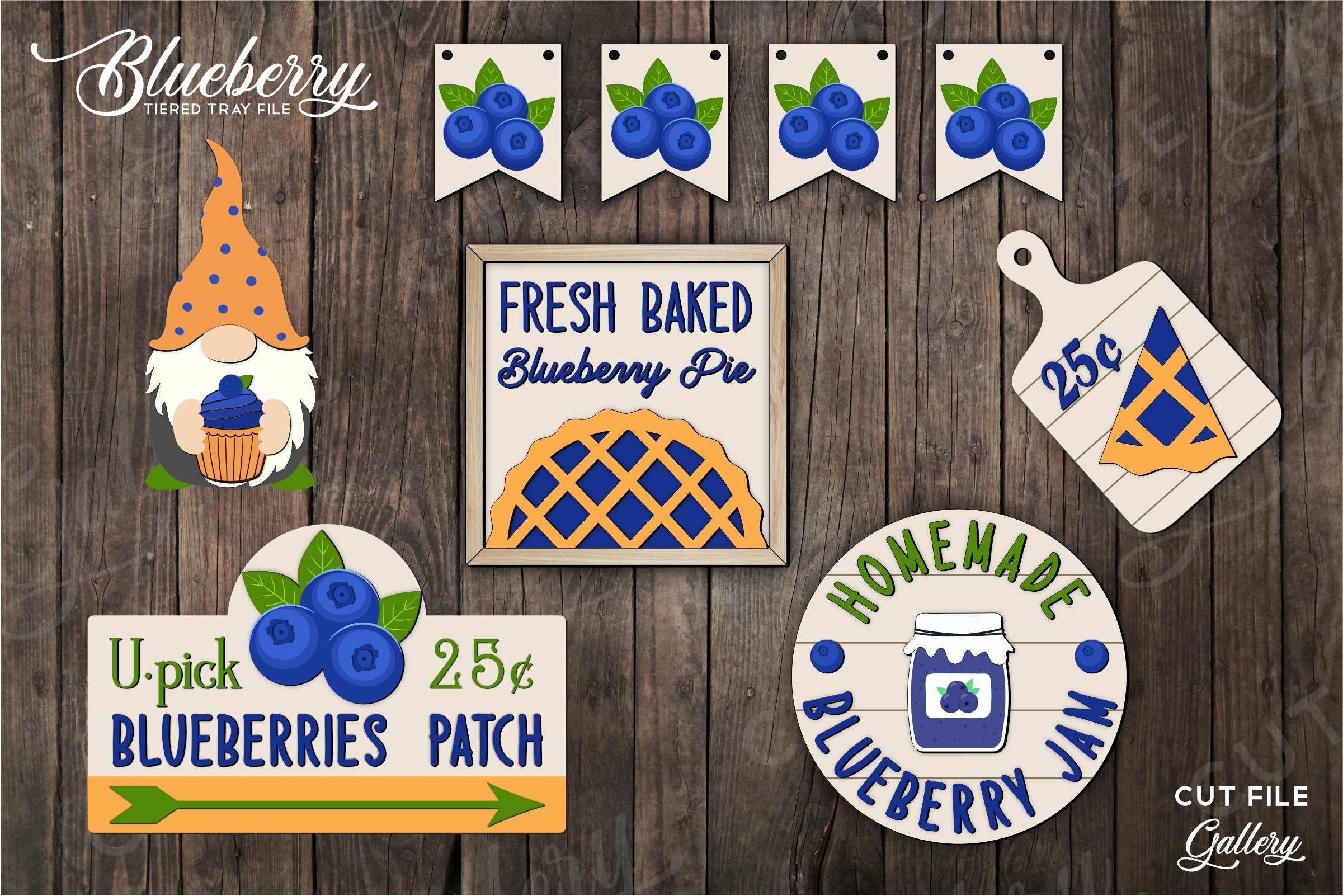 Blueberry tiered tray decor bundle/ SVG laser cut file