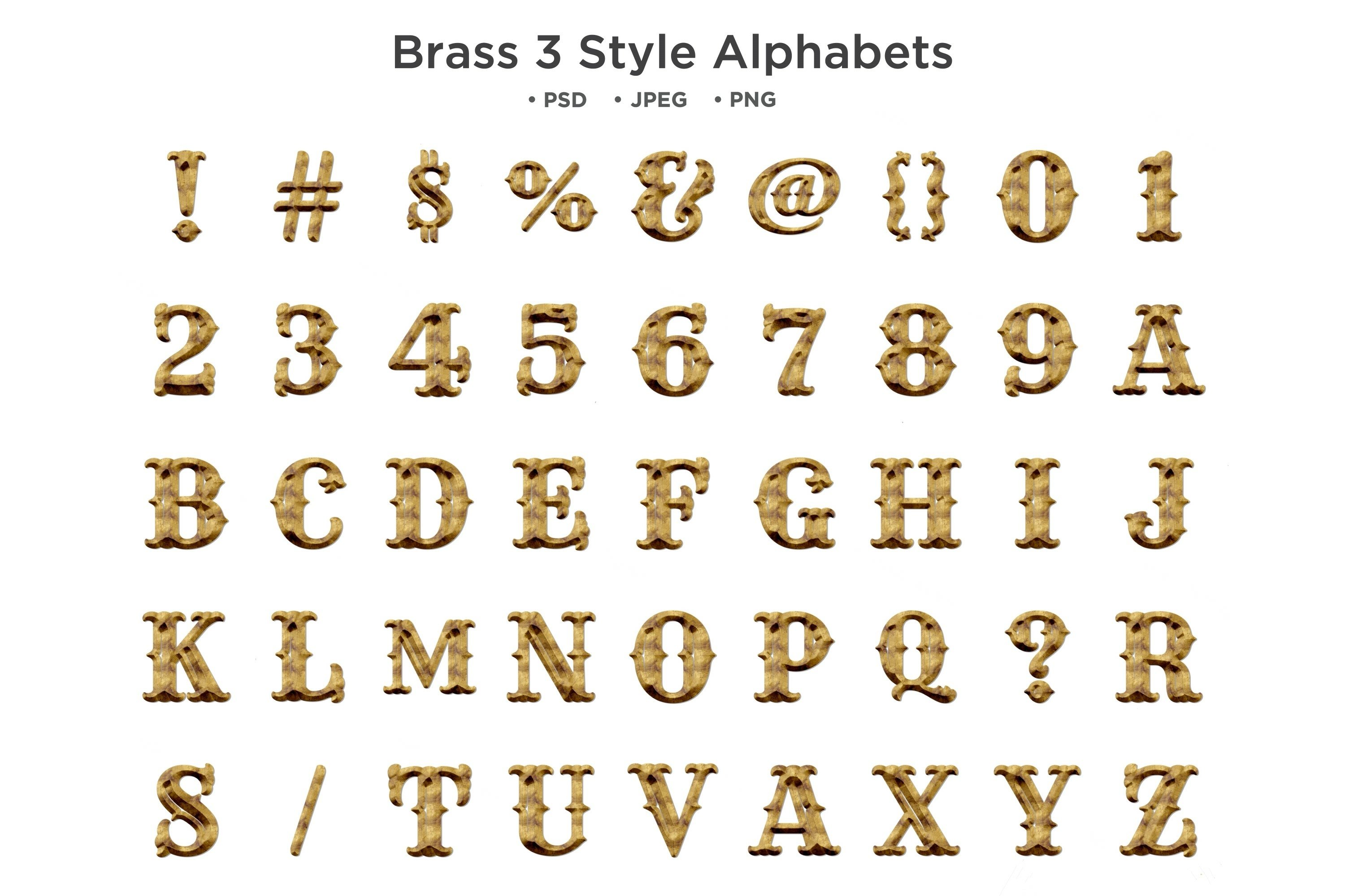 Brass 3 Style Alphabet, abc Typography (1444393) | Photoshop Plugins ...