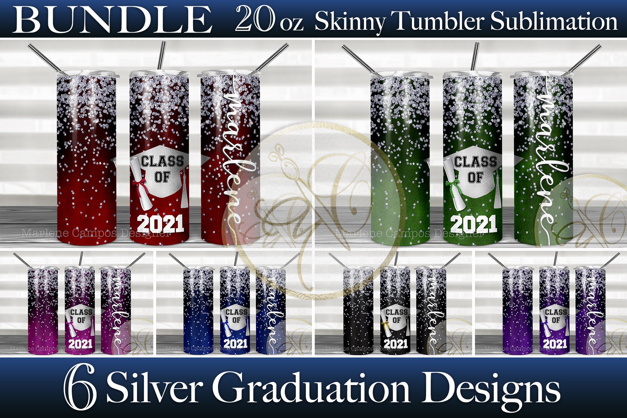 ANY YEAR BUNDLE Silver Graduation 2oz Skinny Tumbler Sublima (1387228 ...